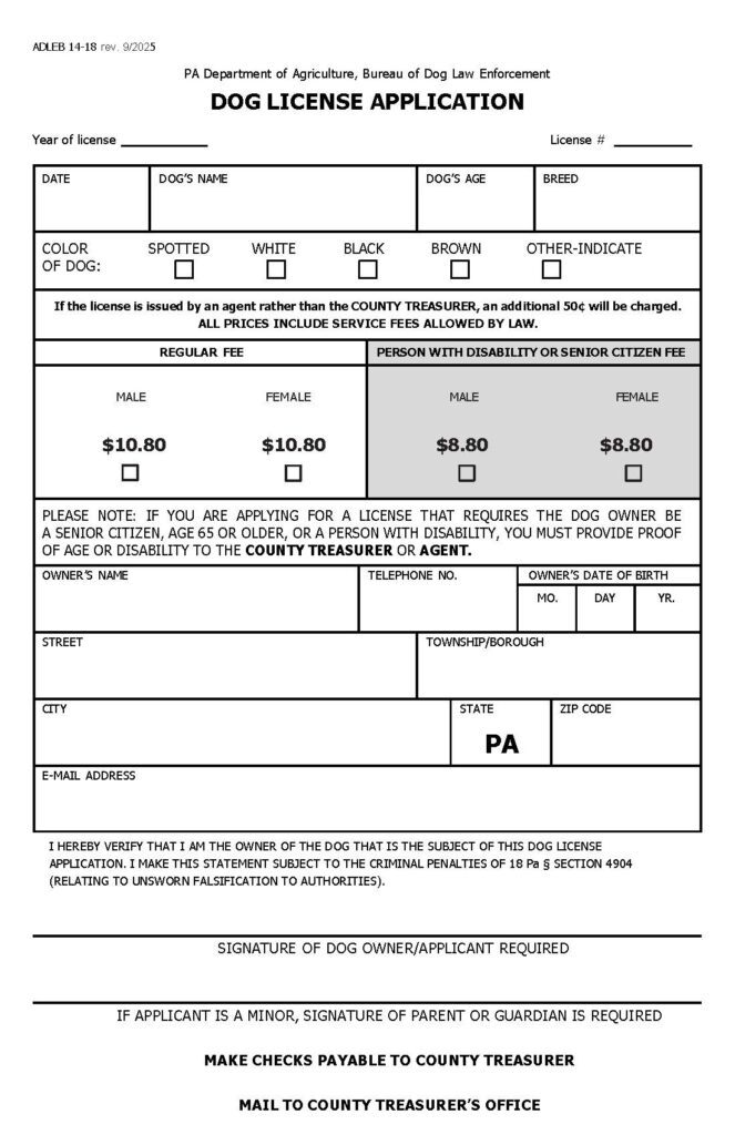 Dog License - Indiana County Pennsylvania